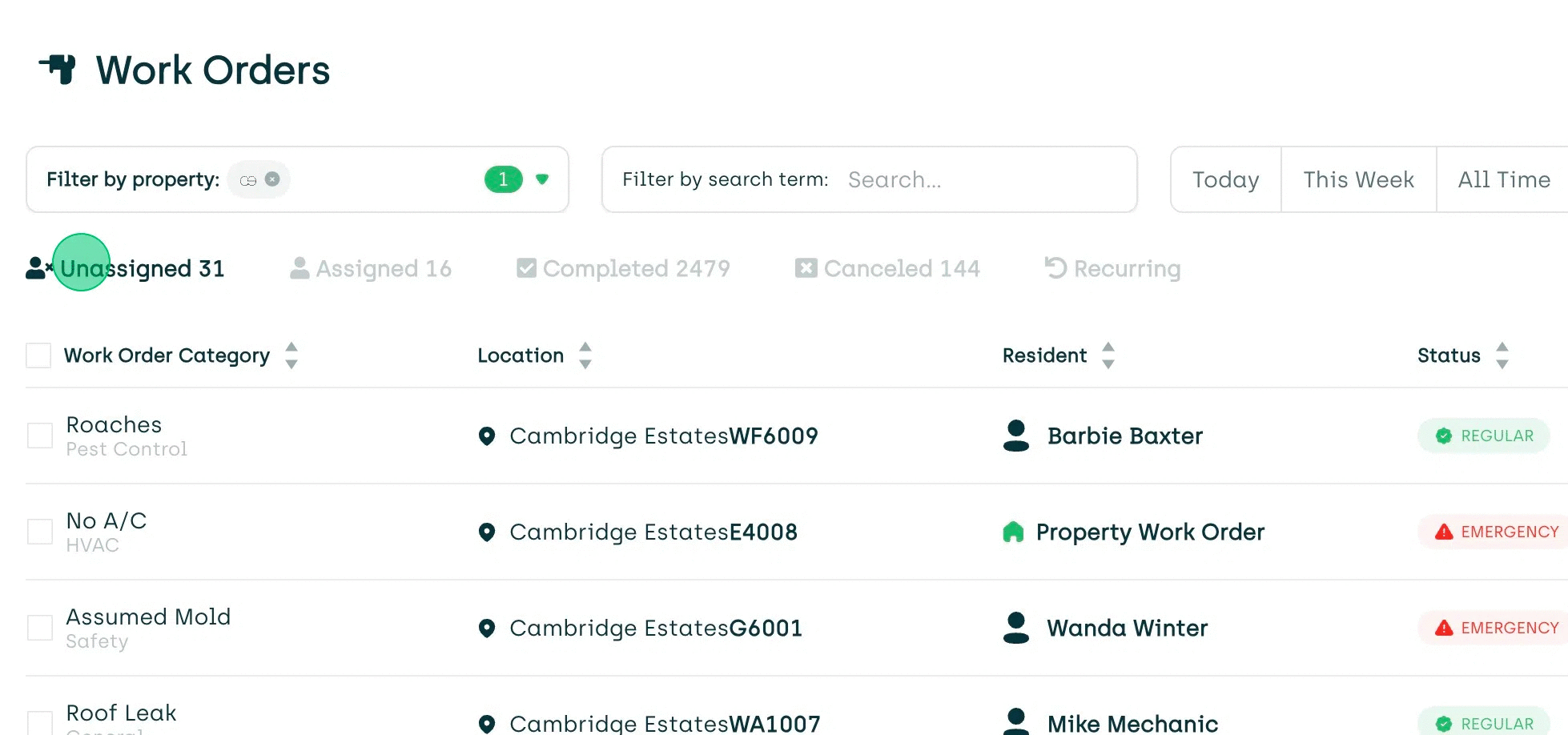 Unassigned Work Orders Tab
